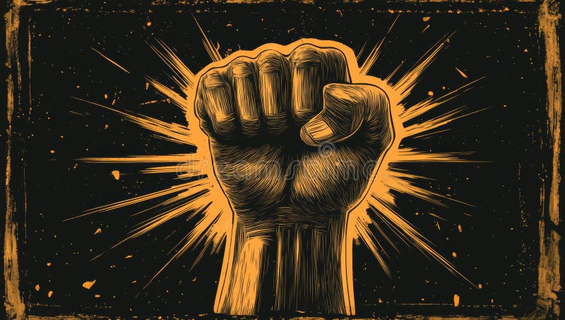 Featuring a Raised Fist Against a Dark Background, this Halftone ...