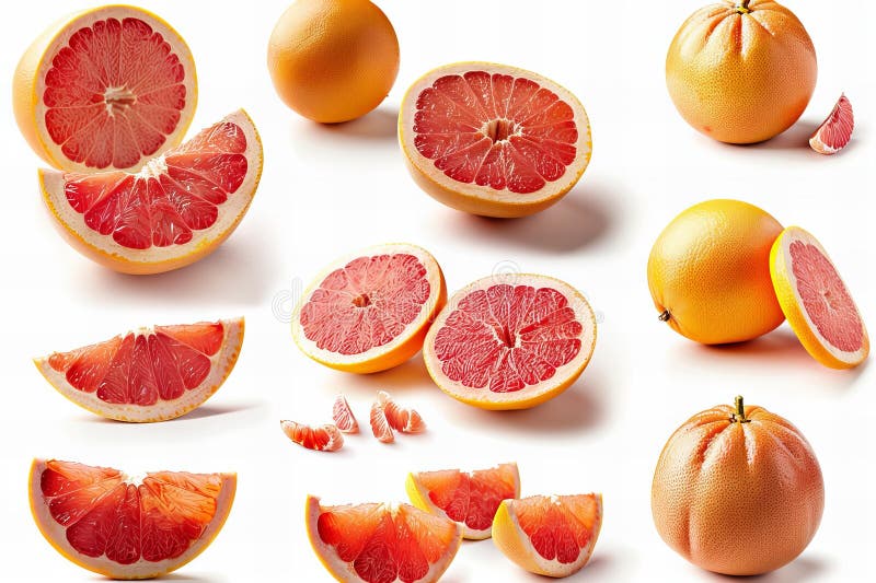 Featuring a Red Grapefruit Isolated on a White Background, Different ...