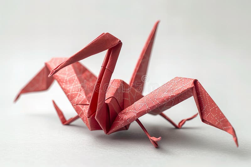 Featuring a Red Origami Crane Isolated on a White Background, in a ...