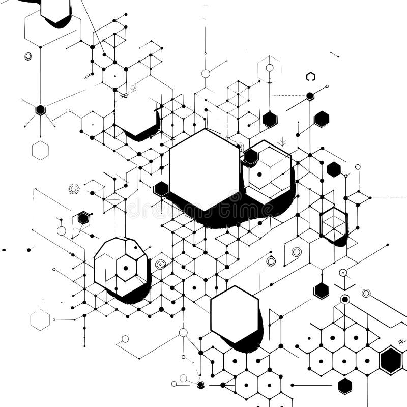 Featuring Simple Black Line Art Icon of an Abstract Hexagon Network ...