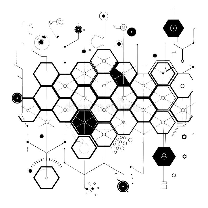 Featuring Simple Black Line Art Icon of an Abstract Hexagon Network ...