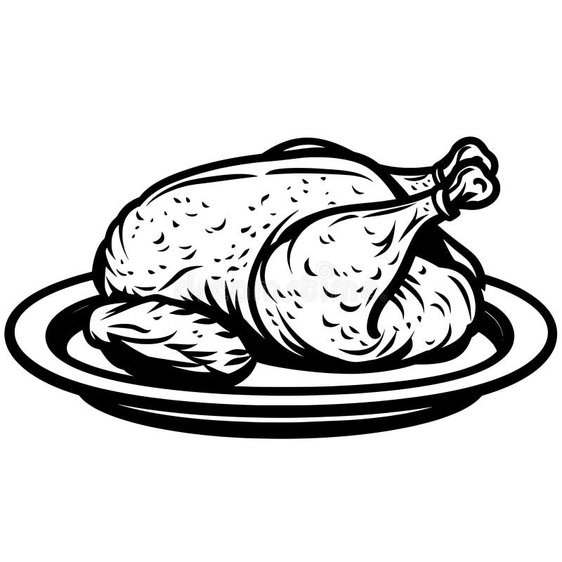 Featuring Simple Black and White Icon of a Roasted Chicken on Dish ...