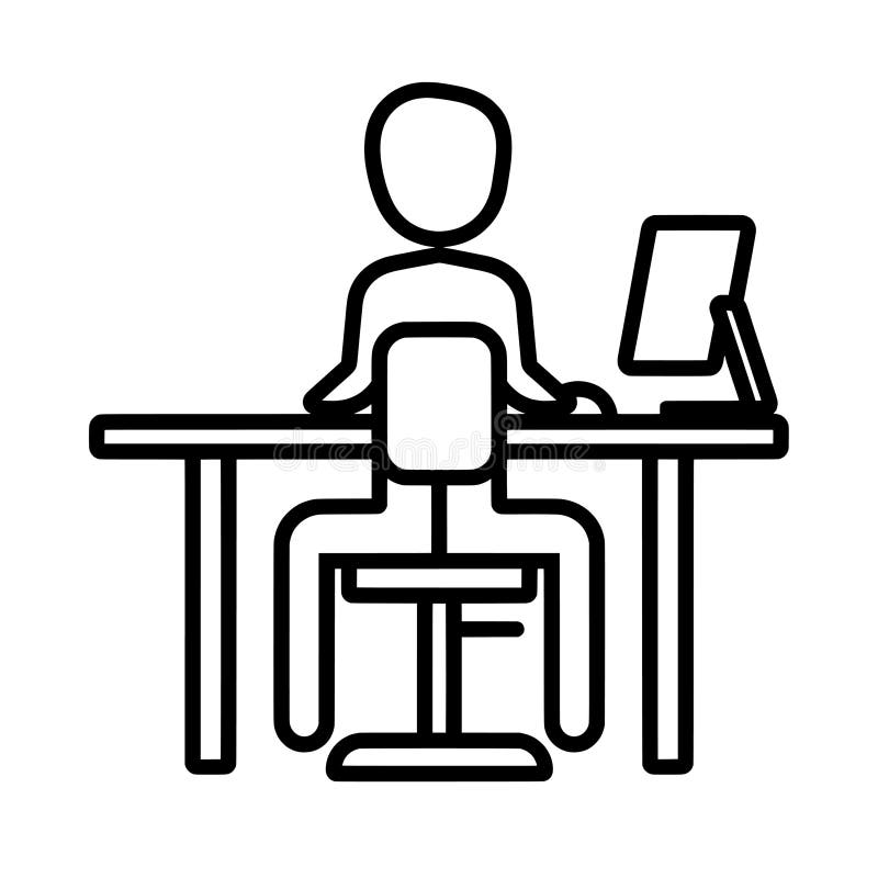 Featuring Simple Line Icon of Person Sitting at Desk with Computer ...