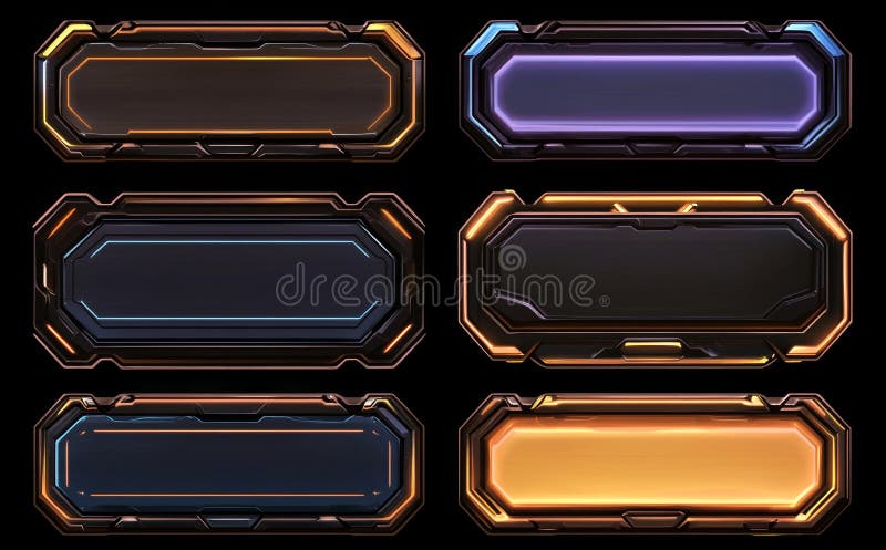Featuring Six Square Panels on a Dark Background with Glowing Borders ...