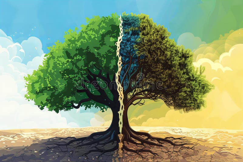 Featuring a Splitscreen Illustration Showing the Same Tree, Half in ...