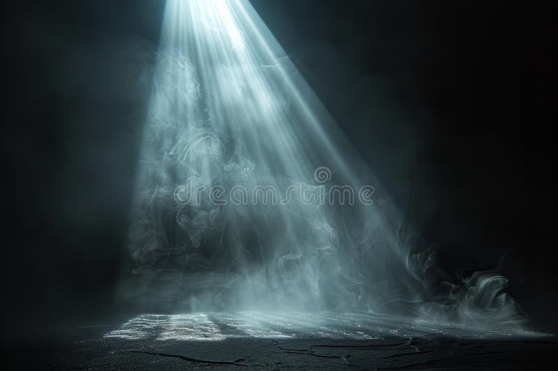 Featuring a Spotlight Shining Down on an Empty Black Background, White ...