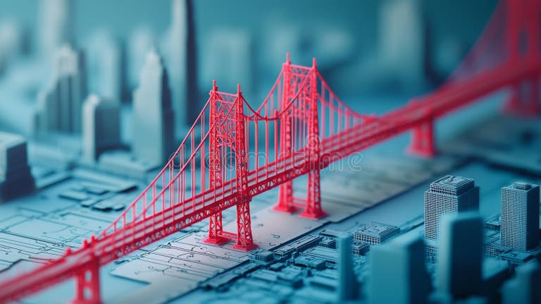 Featuring Stylized Architecture and Engineering, this Red Bridge Model ...