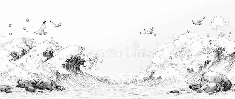 Featuring Stylized Sea Motif, Doodles, Dashed Lines, and Label Patterns ...