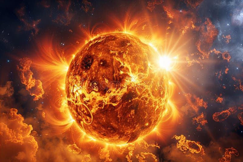 Featuring a the Sun in the Solar System Has an Orange Color, Glowing ...