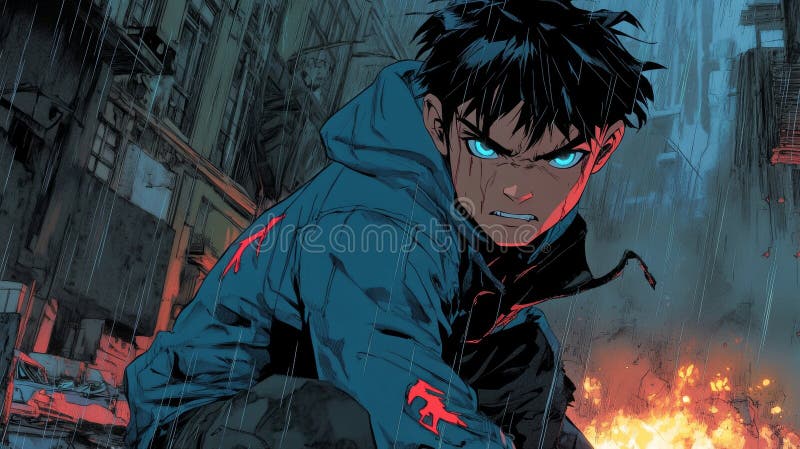 Featuring a Sword and Fire, a Comic Character is Caught in the Rain ...