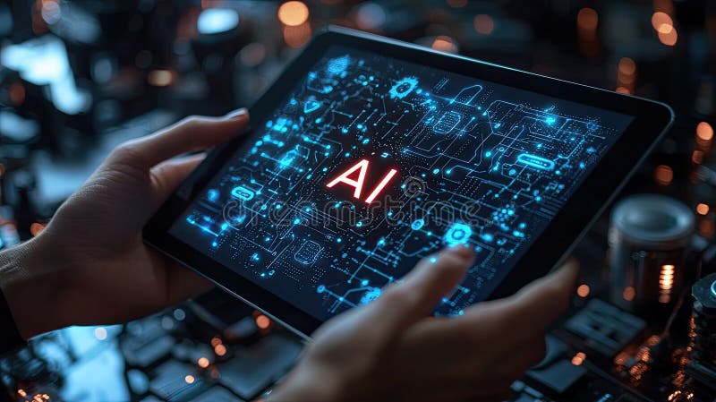 AI Circuit Board on Tablet Held by Hands, Artificial Intelligence, Data ...