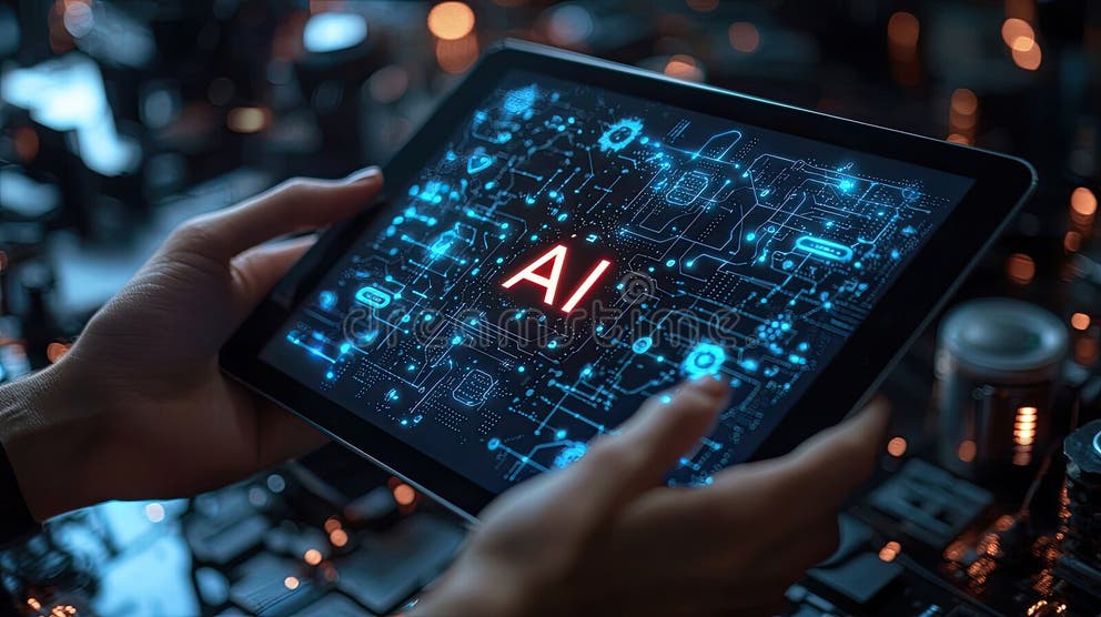AI Circuit Board on Tablet Held by Hands, Artificial Intelligence, Data ...