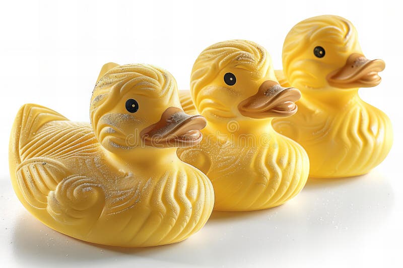 Featuring a Three Yellow Rubber Ducks Isolated on White Background ...