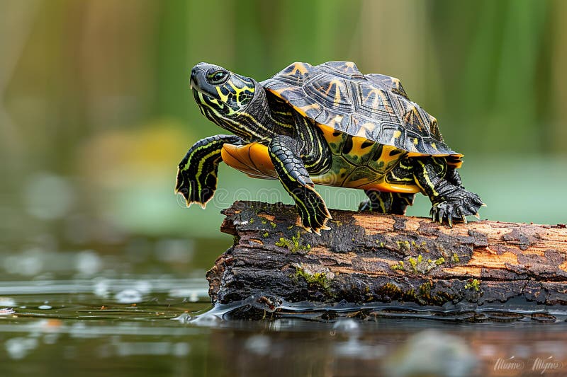 Featuring a Turtle is on a Log Next To Water, High Quality, High ...