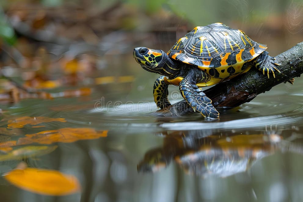 Featuring a Turtle is Sitting on a Tree Branch and in the Water Stock ...