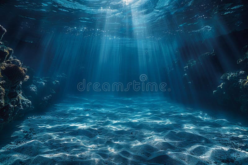 Featuring a Vast Ocean Floor, Light Coming from Above the Water Surface ...