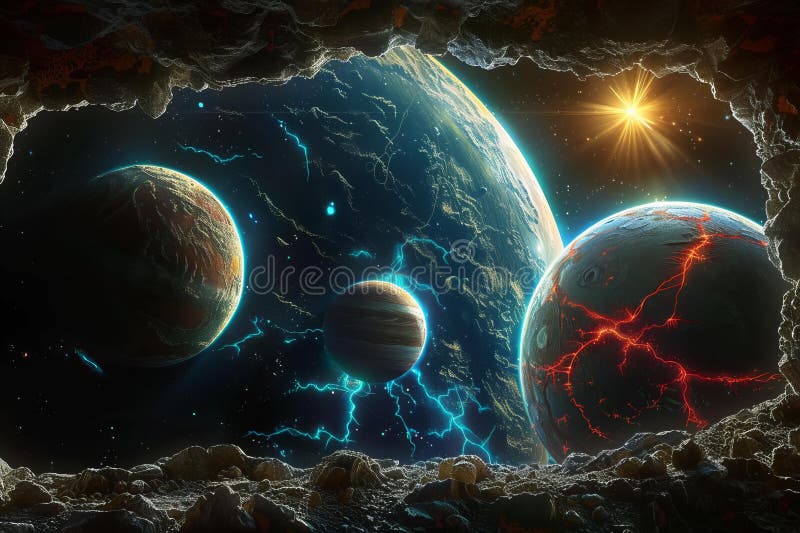 Featuring a View of Three Planets from Earth, with the Sun Visible in ...