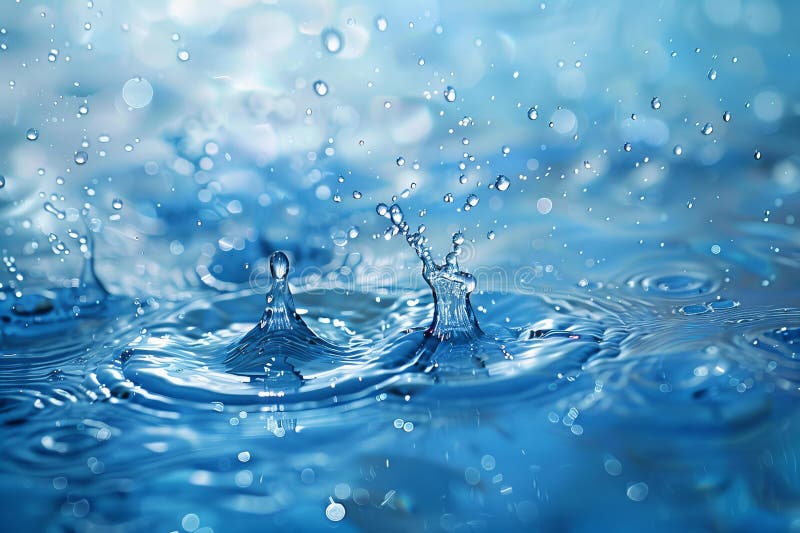 Featuring a Water Droplets Falling into Blue Water, Creating Ripples ...