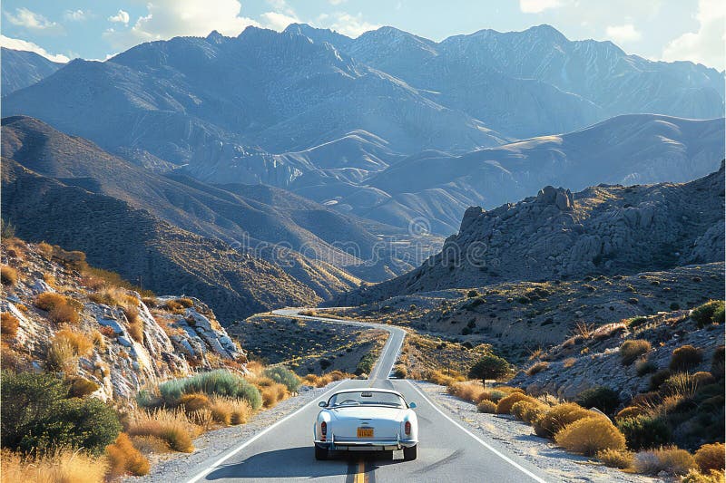 Featuring a White Car Driving Along a Mountain Road, High Quality, High ...