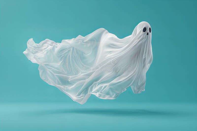 Featuring a White Sheet Ghost Floating in Blue Background, Copy Space ...