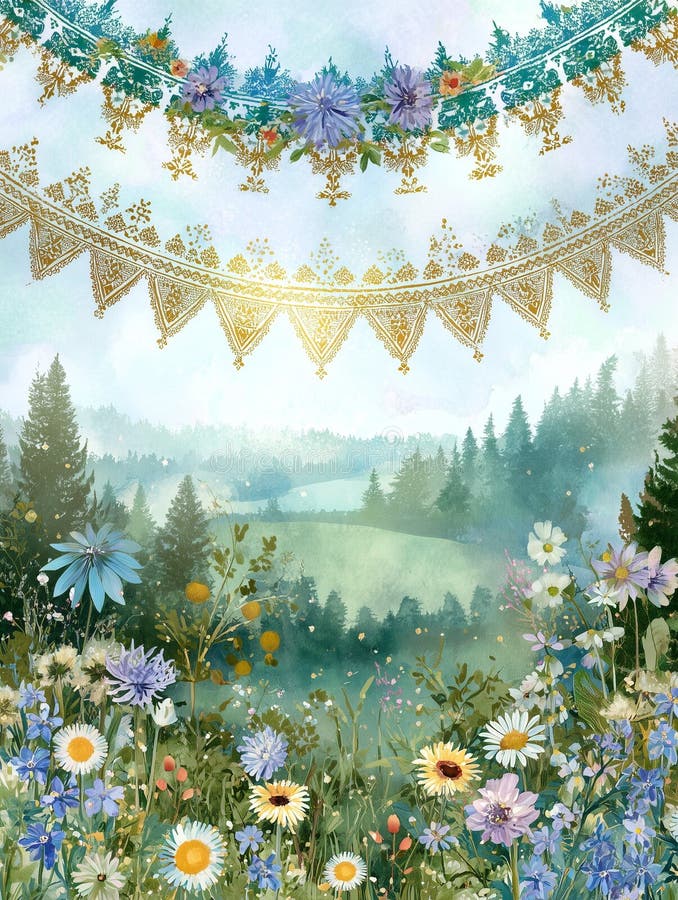 Midsummer celebration card stock illustration. Illustration of petal ...