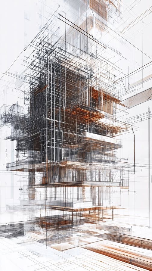 Abstract Architectural Blueprint: Layered Building Design with Linear ...