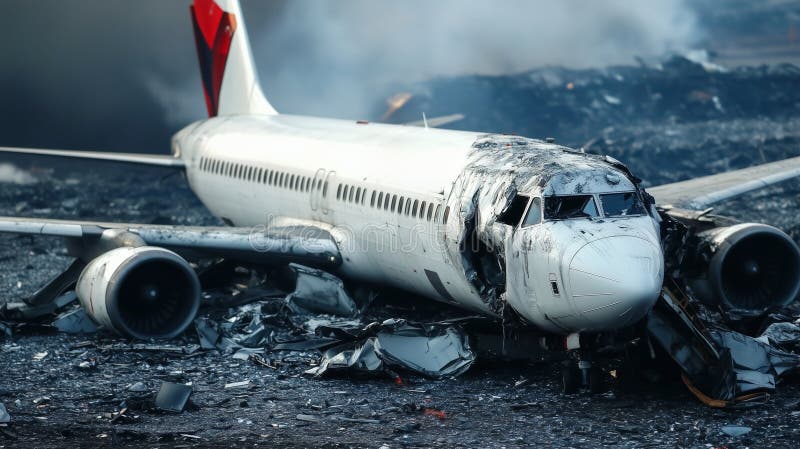 Plane Crash Aftermath: Damaged Aircraft in Wreckage Stock Illustration ...