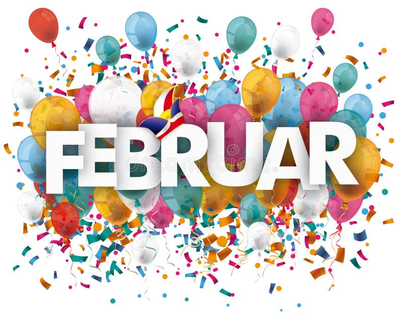 Februar Balloons Confetti stock vector. Illustration of confetti ...