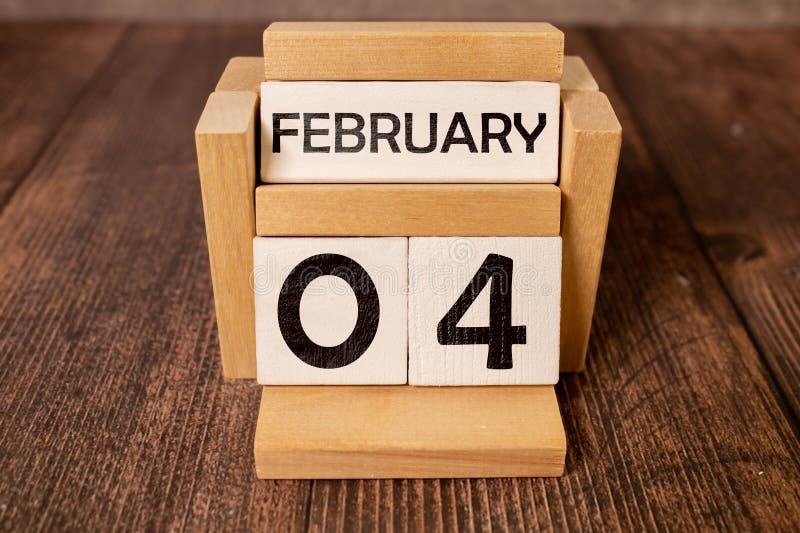 February 4 Calendar Date Text on Wooden Blocks with Customizable Space ...