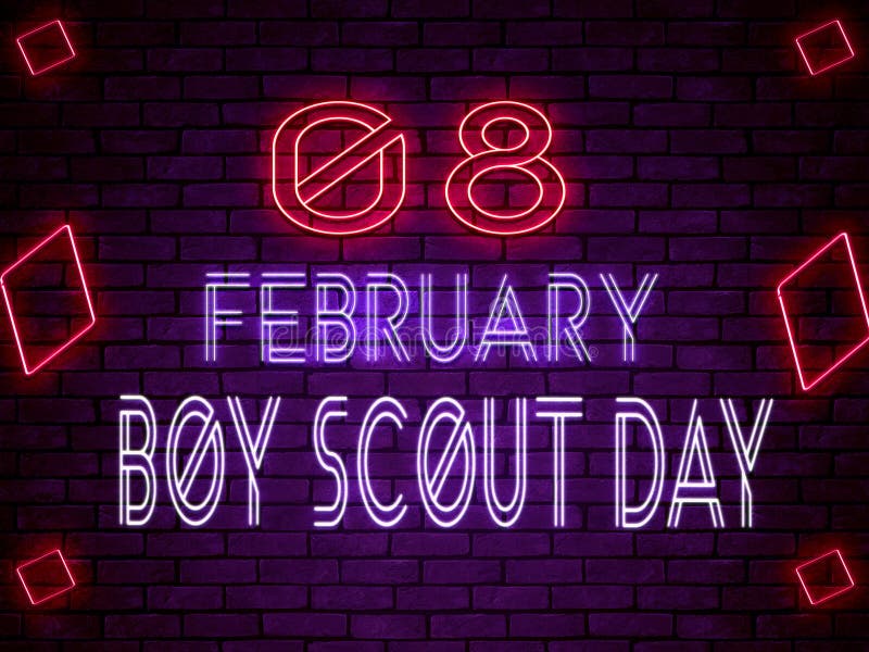 08 February Boy Scout Day Neon Text Effect on Bricks Backgrand Stock ...