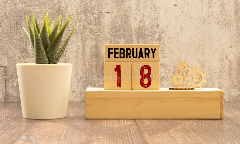February 18 Calendar Date Text on Wooden Blocks with Customizable Space ...