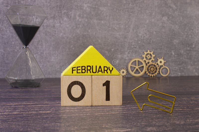 February 1 Calendar Date Text on Wooden Blocks with Customizable Space ...