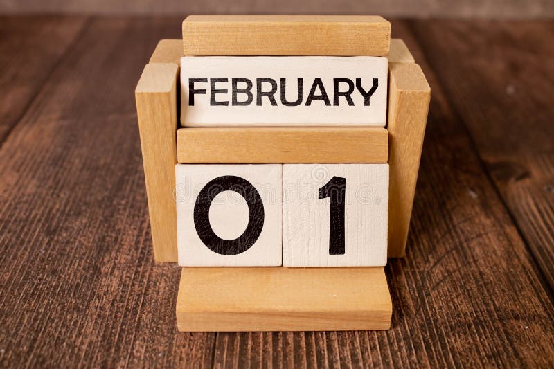 February 1 Calendar Date Text on Wooden Blocks with Customizable Space ...