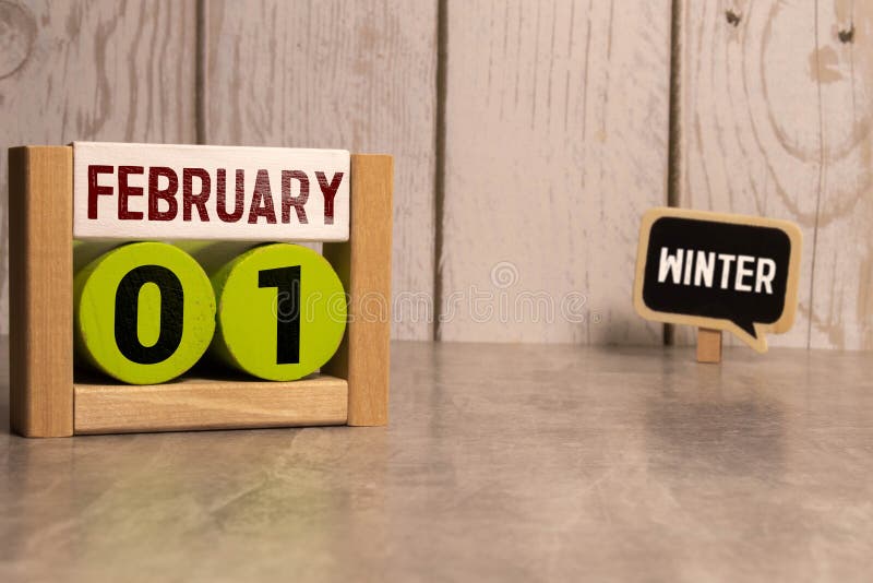 February 1 Calendar Date Text on Wooden Blocks with Customizable Space ...