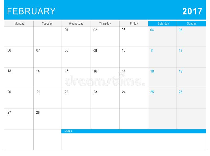 2017 February Calendar (or Desk Planner) with Notes Stock Illustration ...