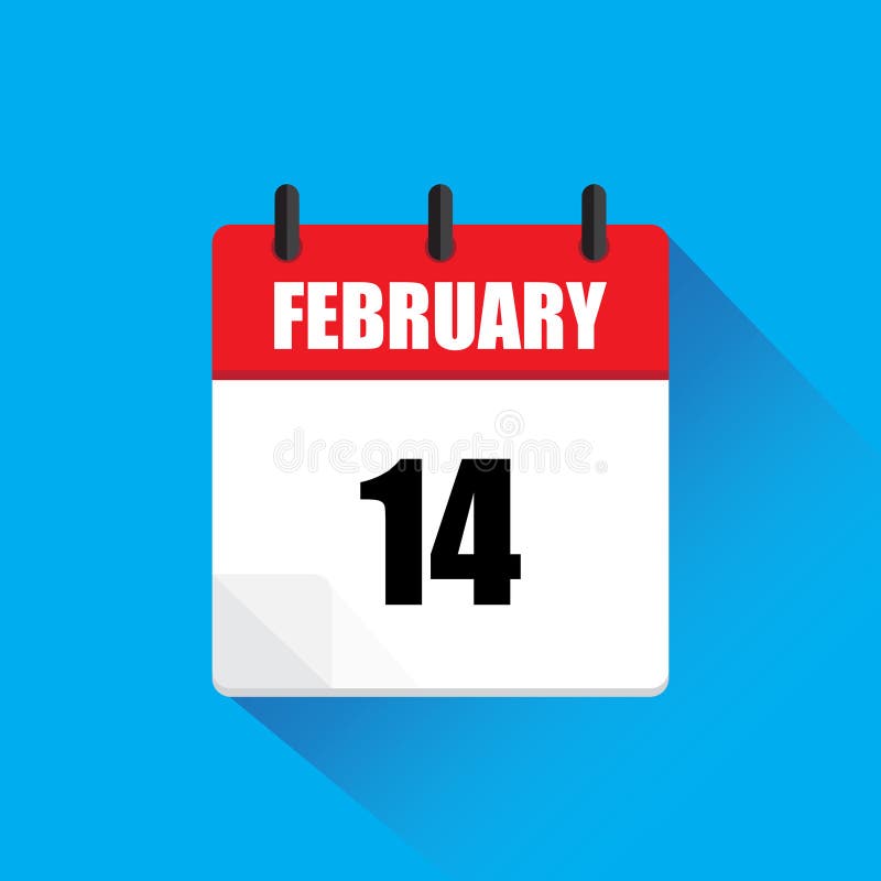 February 14 Calendar. February Fourteen Date. Vector Icon. Blue ...