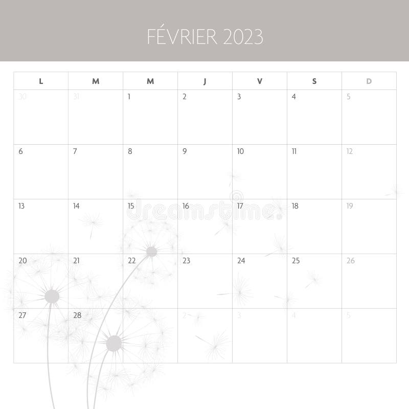 February 2023 calendar stock vector. Illustration of nature - 250142599