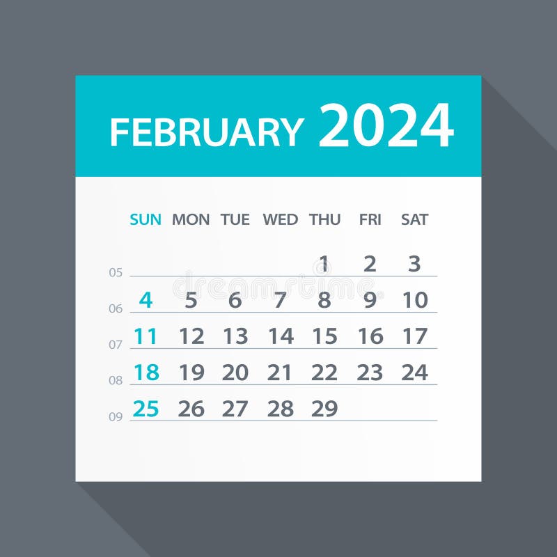 February 2024 Calendar Green Leaf - Vector Illustration Stock Vector ...