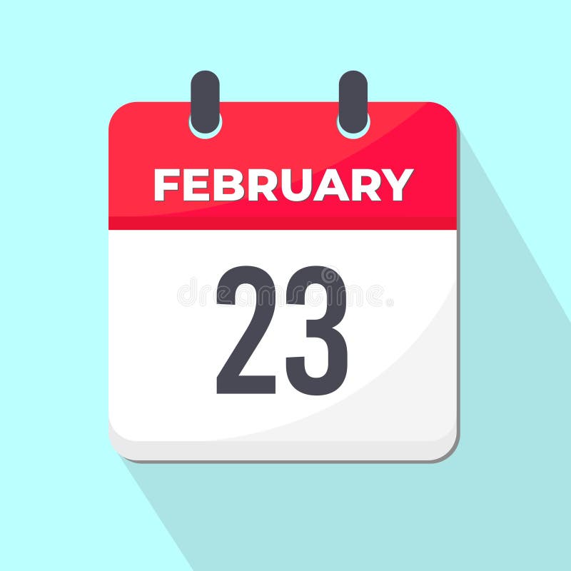 23 February daily Calendar Icon 3d Style Red and White with Light Green ...