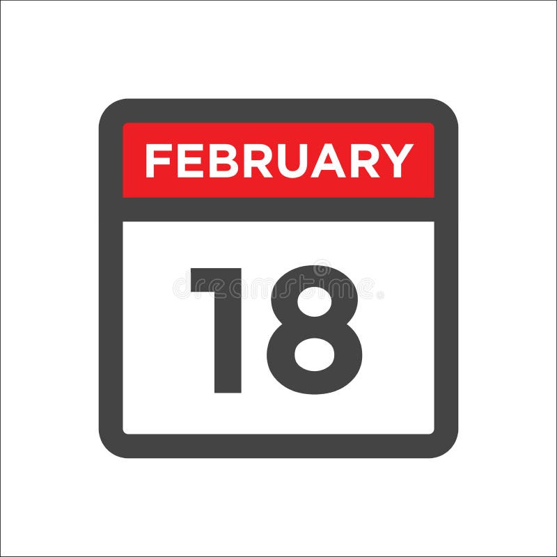 February 18 Calendar Icon with Day of Month Stock Vector - Illustration ...