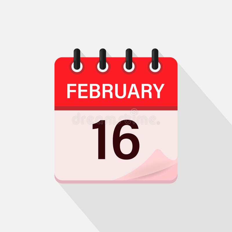 February 16, Calendar Icon with Shadow. Day, Month. Flat Vector ...