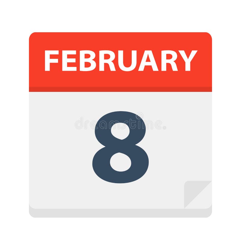 February 8 - Calendar Icon stock vector. Illustration of gray - 131928295