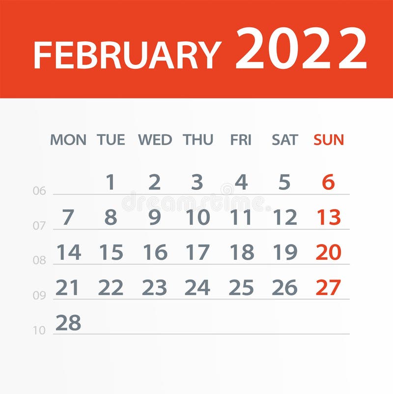 February 2022 Calendar Leaf - Vector Illustration. Week Starts on ...