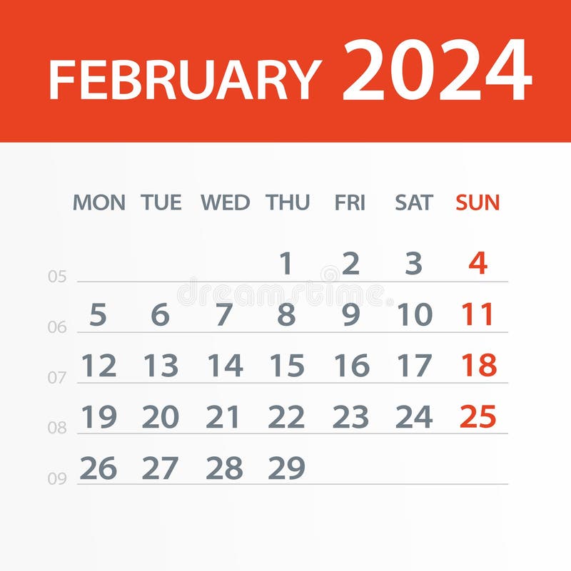 February 2024 Calendar Leaf - Vector Illustration. Week Starts on ...