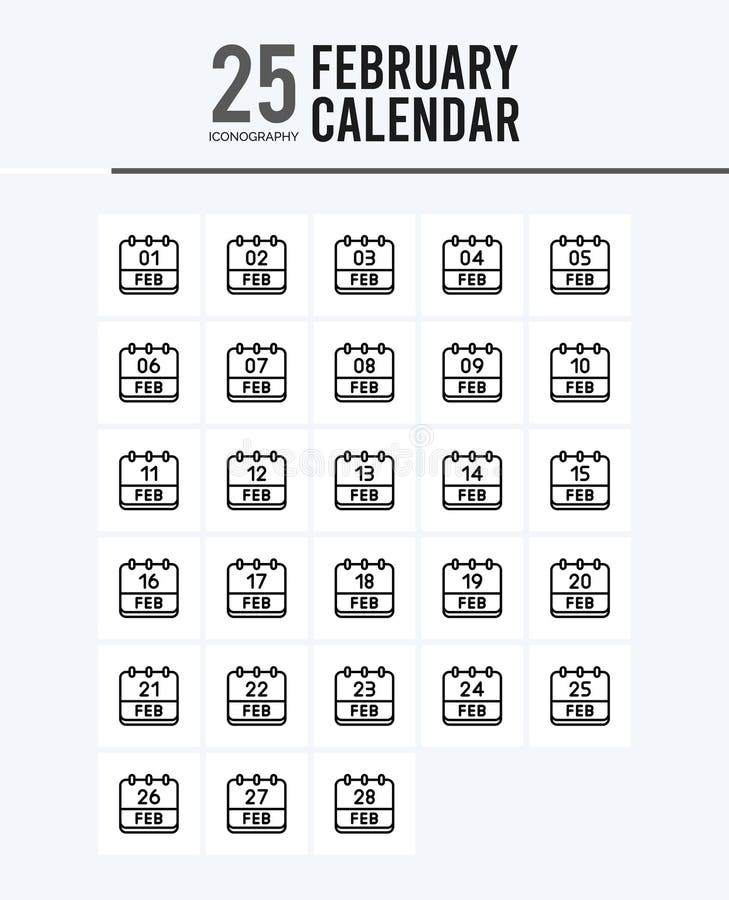 25 February Calendar Outline Icons Pack Vector Illustration Stock ...