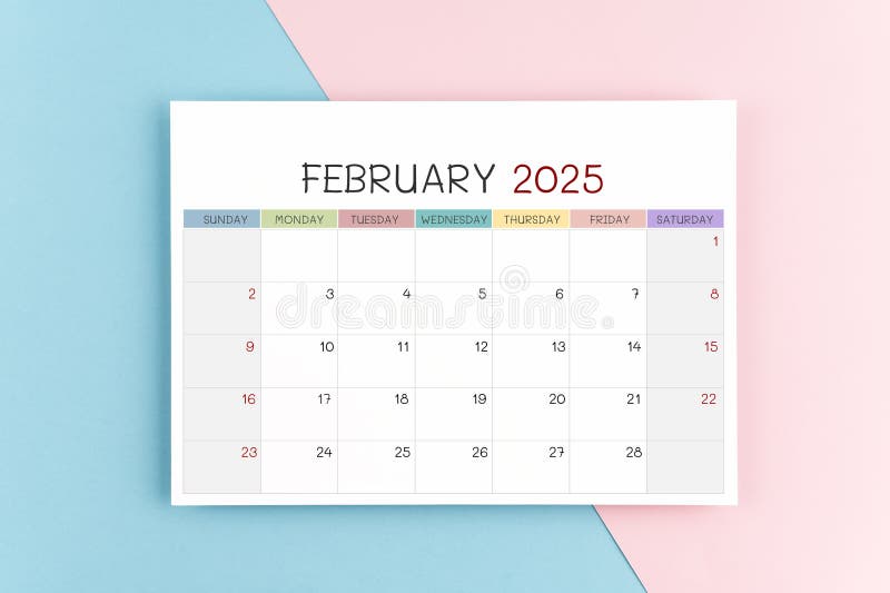 February 2025 Calendar Page Blue Pink Background Stock Photos - Free ...