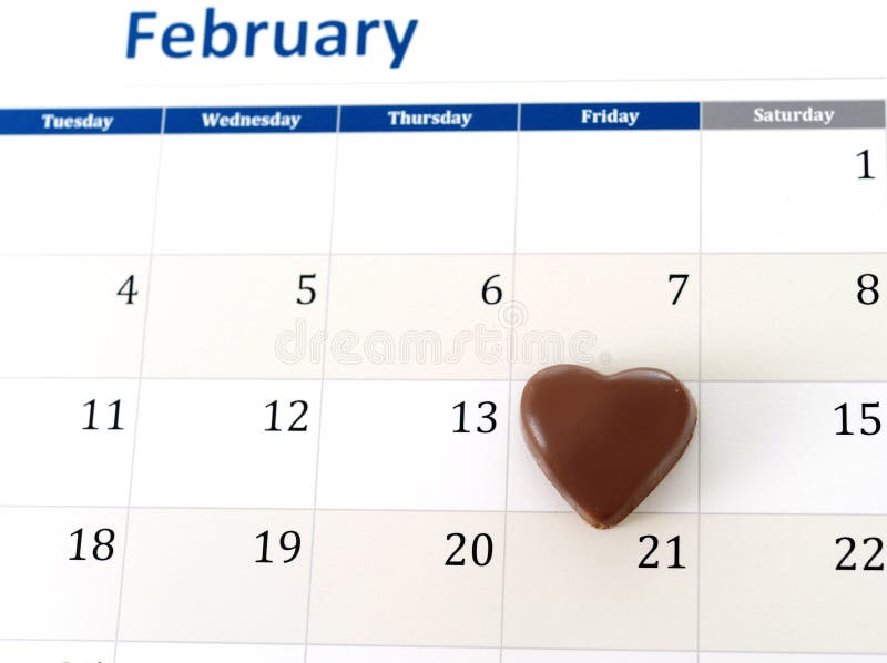 February Calendar Page with a Heart Chocolate Marking Valentines Day ...
