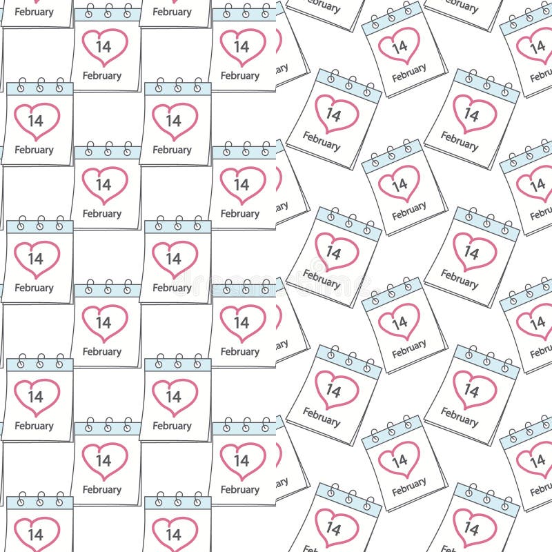 February 14 Calendar Pages with Date and Hand Drawn Heart Shape Stroke ...