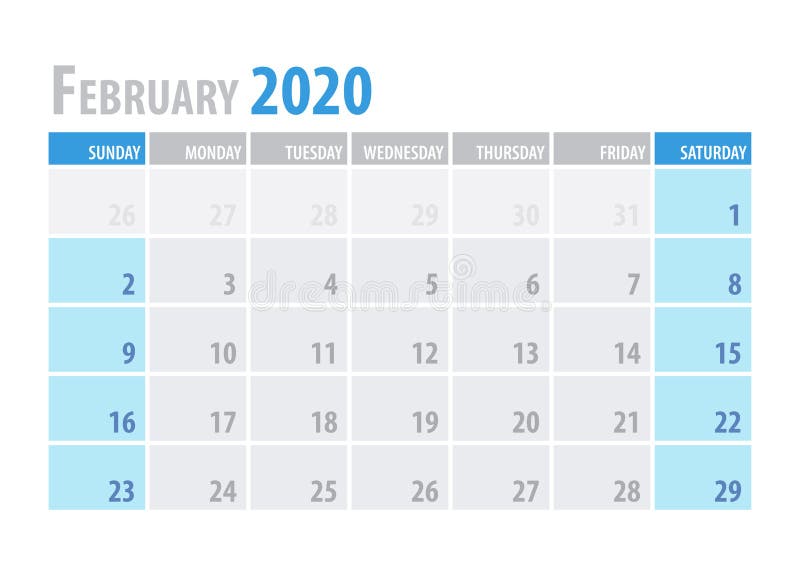 February. Calendar Planner 2020 in Clean Minimal Table Simple Style ...