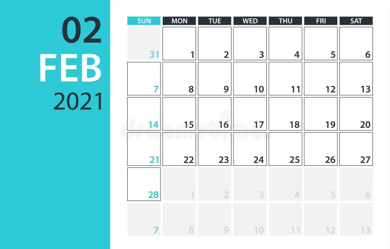 February 2021 Calendar Planner - Vector Illustration. Template. Mock Up ...